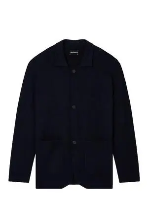 Emporio Armani Plain-knit Virgin Wool Jacket - Navy
