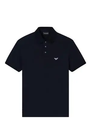 Emporio Armani Piqué Polo Shirt With Embroidered Eagle - Navy