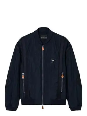 Emporio Armani Nylon Bomber Jacket With Passementerie Tape - Navy