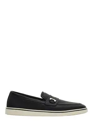 FERRAGAMO Gancini Boat Shoe Loafer - Black