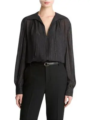 Vince Metallic-stripe Gathered Blouse - Black