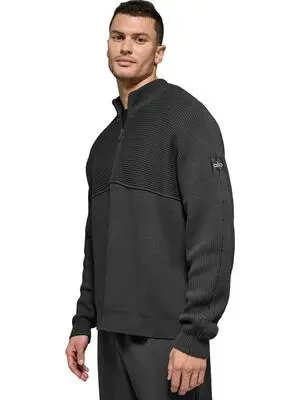 Alo Yoga Domain Shift Rib Knit 1/4 Zip Sweater Top Anthracite