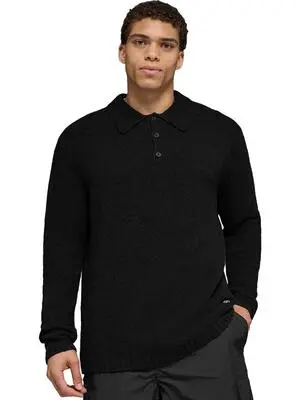Alo Yoga Textured Knit Long Sleeve Polo Top Black