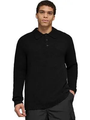 Alo Yoga Textured Knit Long Sleeve Polo Top Black