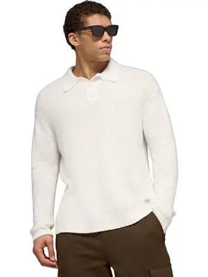 Alo Yoga Textured Knit Long Sleeve Polo Top Ivory