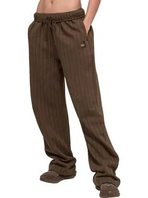 Alo Yoga Pinstripe Straight Leg Fleece Sweatpant Espresso Pinstripe