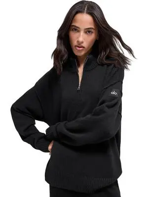 Alo Yoga Wool Cashmere 1/4 Zip Pullover Top - Black