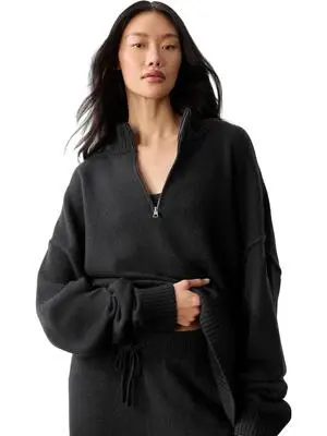 Alo Yoga Wool Cashmere 1/4 Zip Pullover Top - Black