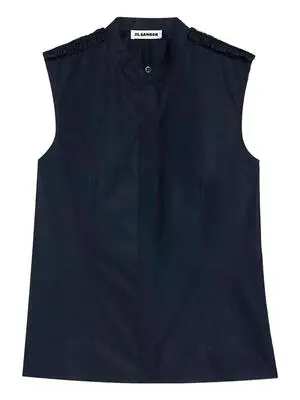 JIL SANDER Ruffled Collarless Sleeveless Shirt - Blue