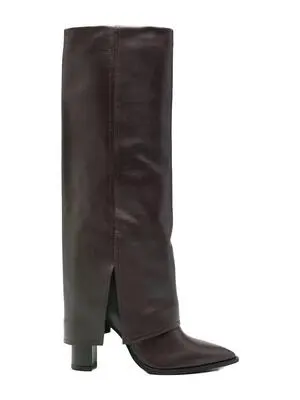GISEL MOIRE 90mm Teddy Pointed-toe Boots - Brown