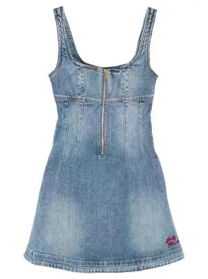 SELF-PORTRAIT Denim Zip Mini Dress - Blue