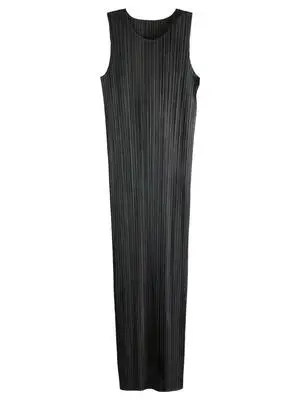 Issey Miyake Pleated Sleeveless Midi Dress - Black