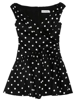 SELF-PORTRAIT Polka-dot V-neck Mini Dress - Black