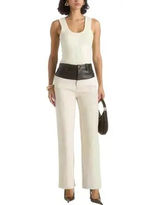 Manière De Voir Paneled Straight Leg Jeans - Neutrals