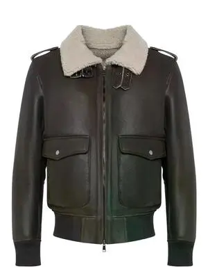 FRANZESE COLLECTION Fur Collar Leather Jacket - Brown