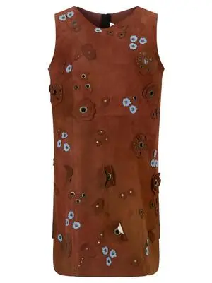 Marni Daisy-appliqué Studded Mini Dress - Brown