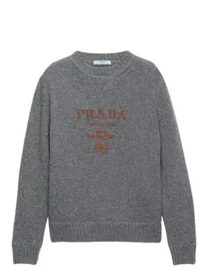 Prada Intarsia Logo Crew-neck Sweater - Grey