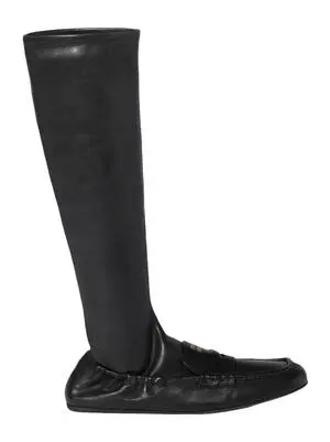 Miu Miu Leather Boots With Apron Detail - Black