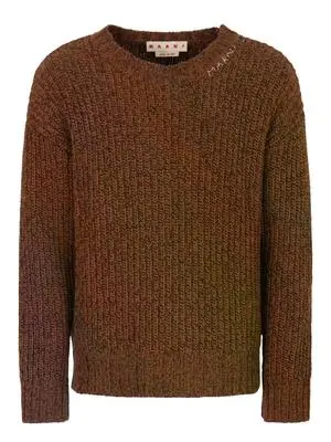 Marni Crew Neck Elbow-patch Sweater - Brown