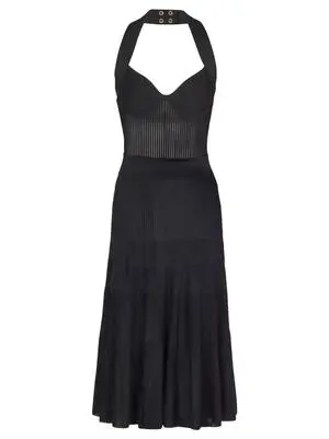 Balmain Halterneck Pleated Midi Dress - Black