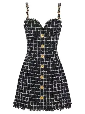 Balmain Chain-strap Tweed Dress - Black