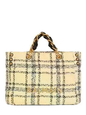 Balmain 1945 Plaid-pattern Tote Bag - Yellow
