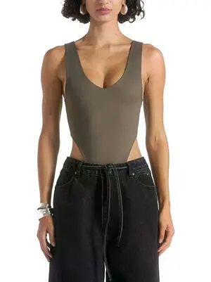 Manière De Voir Noa Plunging V-neck Bodysuit - Brown
