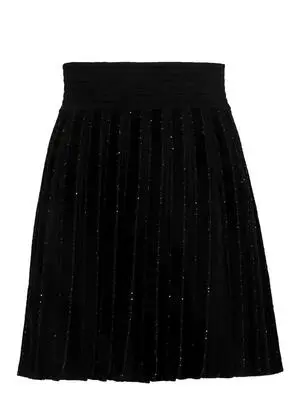 Balmain Pleated Glitter Mini Skirt - Black