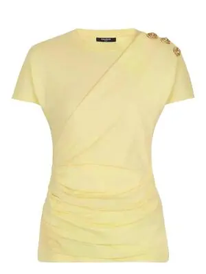 Balmain Draped-detail T-shirt - Yellow