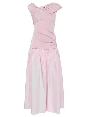 SELF-PORTRAIT Draped Gathered Midi Dress - Pink