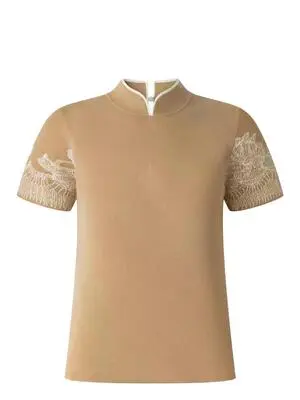 Shanghai Tang Lace Sleeve Qipao Top - Neutrals