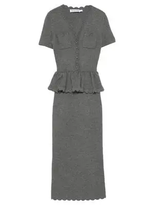 SELF-PORTRAIT Pocket Peplum Midi Dress - Grey