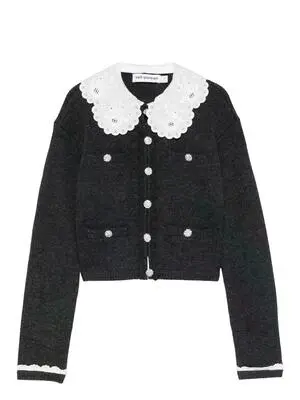SELF-PORTRAIT Lace-collar Button Cardigan - Grey