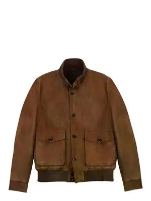 SLOWEAR Suede Bomber Jacket - Brown