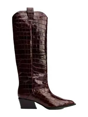 POEVE 50mm Macy Crocodile-embossed Boots - Red