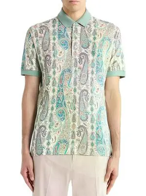 Etro Cotton Polo Shirt With Paisley Motif Neutrals