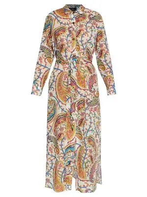 Etro Paisley-pattern Tie-belt Midi Dress - White