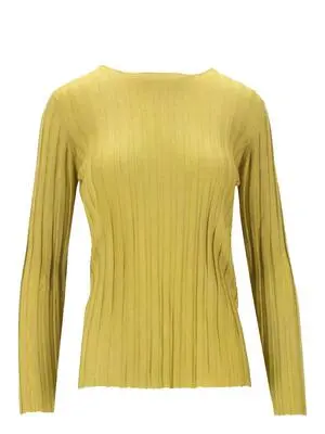 LA ROSE Ribbed Knit Crew-neck Sweater - Yellow