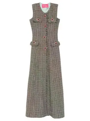 MIAU BY CLARA ROTESCU Embellished Tweed Maxi Dress - Brown