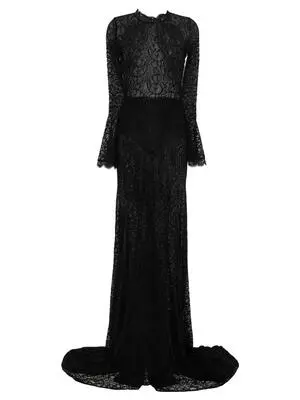 MIAU BY CLARA ROTESCU Lace Maxi Dress With Flared Sleeves - Black