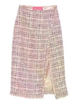 MIAU BY CLARA ROTESCU Sandi Frayed Slit Midi Skirt - Pink