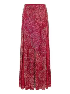 Rabanne Embroidered Satin Skirt With Pearl Detailing - Red