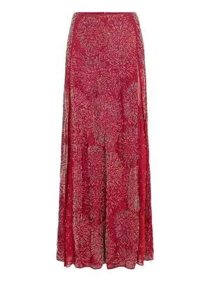 Rabanne Embroidered Satin Skirt With Pearl Detailing - Red