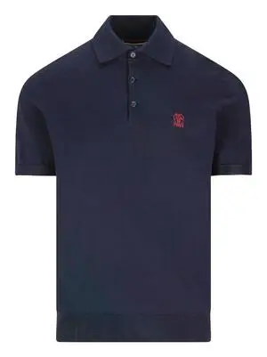 Brunello Cucinelli Embroidered-logo Polo Shirt - Blue