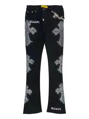 GUAPI Rhinestone Cross Distressed Jeans - Black