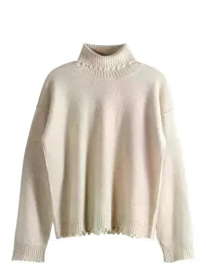 UMA WANG High Neck Frayed Sweater - Neutrals
