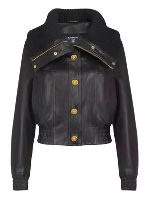 Balmain Button Jacket With Knit-collar - Black