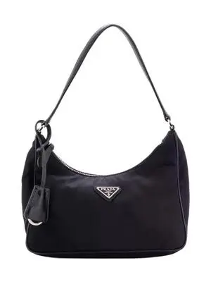 Prada Re-edition 2005 Tessuto Mini Hobo Bag With Saffiano Leather - Black