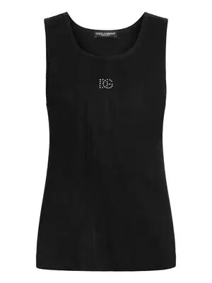 Dolce & Gabbana Rhinestone-logo Tank Top - Black