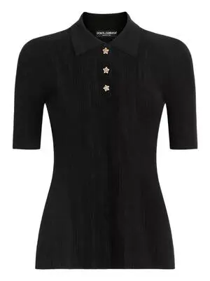 Dolce & Gabbana Ribbed Polo Top - Black